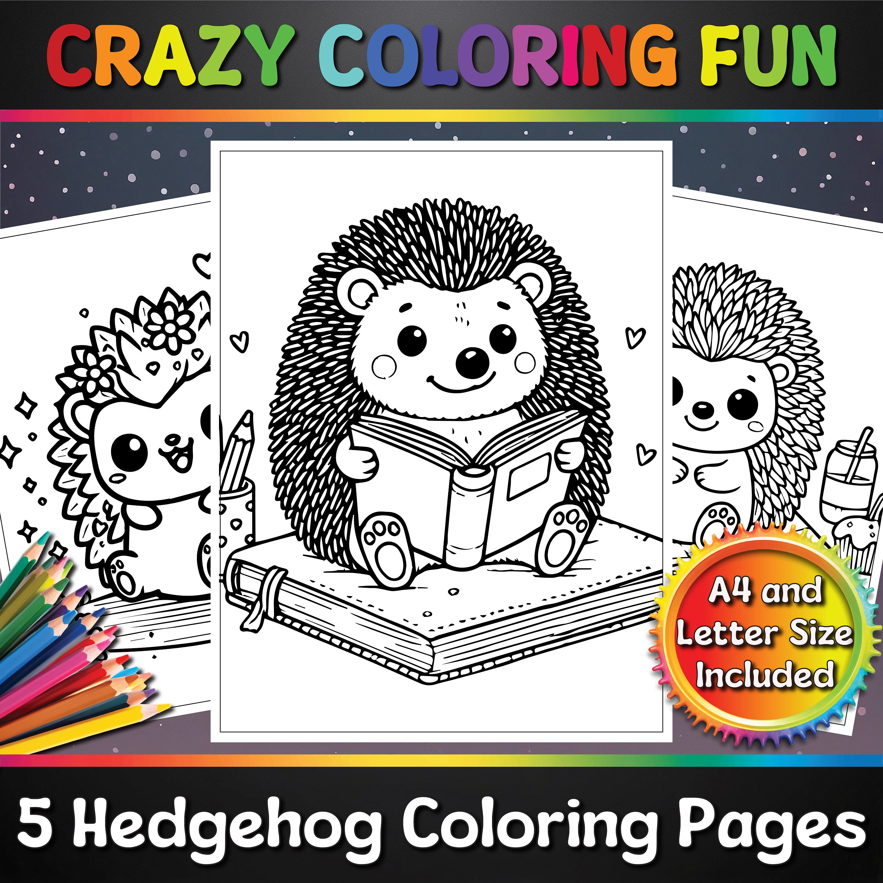 Hedgehog Adventures Printable Coloring Pages, 5 Pages, A4 & Letter Size ...
