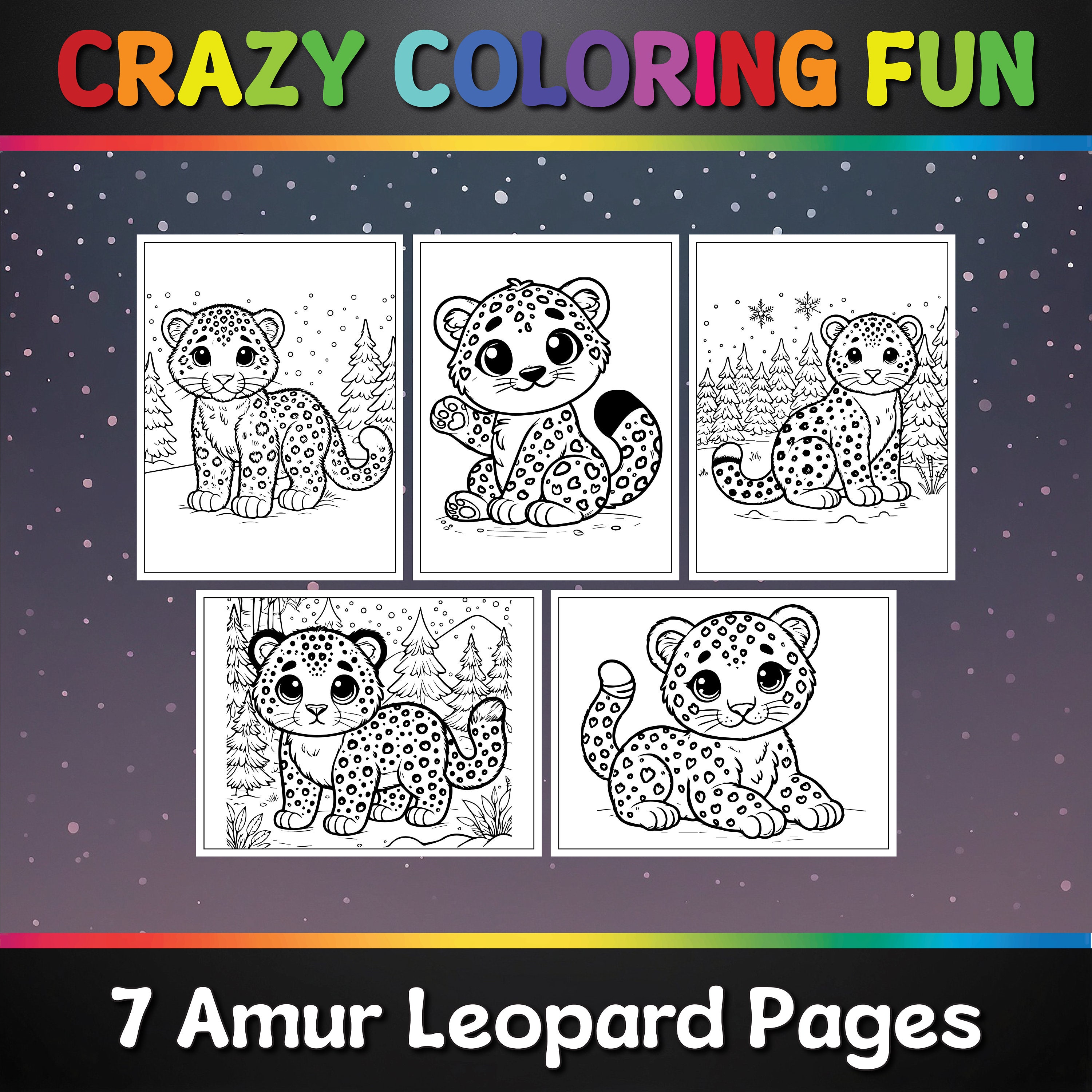 Amur Leopard Printable Coloring Pages, 7 Pages, A4 & Letter Size, PDF ...