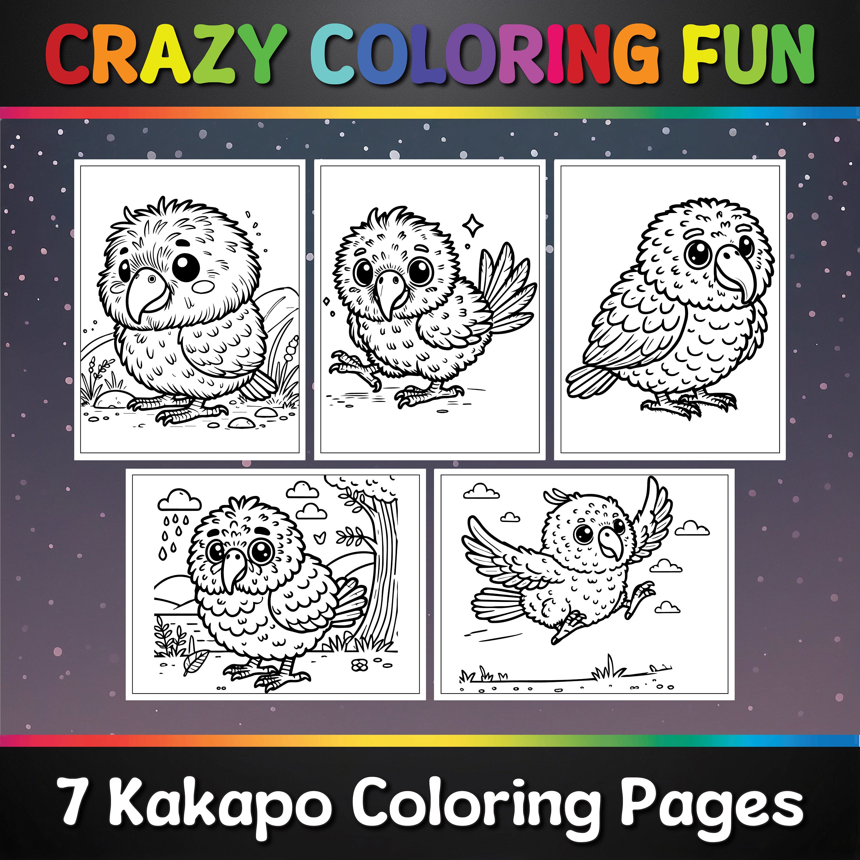 Kakapo Adventures Printable Coloring Pages, 7 Pages, A4 & Letter Size ...
