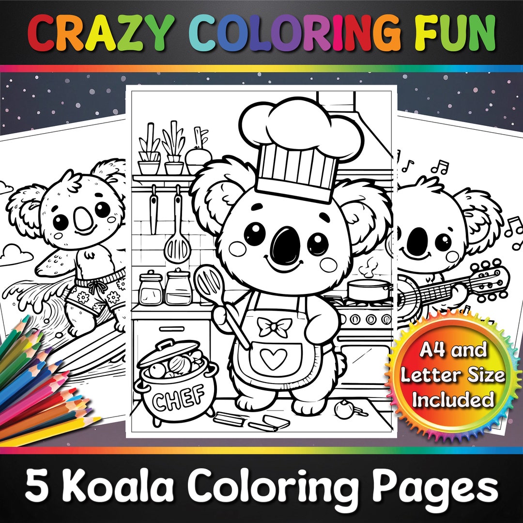 Koala Adventures Printable Coloring Pages, 5 Pages, A4 & Letter Size ...