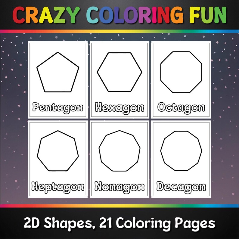 2D Shapes, Printable Coloring Pages, 21 Pages, A4, US Letter, PDF ...