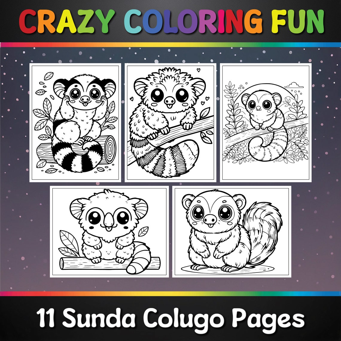 Sunda Flying Lemur Printable Coloring Pages, 11 Pages, A4 & Letter Size ...