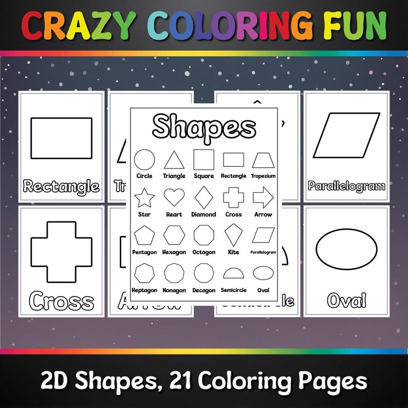 2D Shapes Coloring Pages: Kids Educational Worksheet (PDF) - Etsy