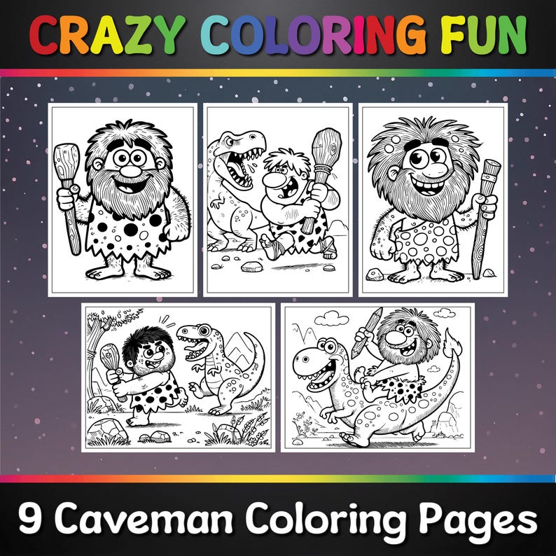 Caveman Prehistoric Printable Coloring Pages, 9 Pages, A4 & Letter Size ...