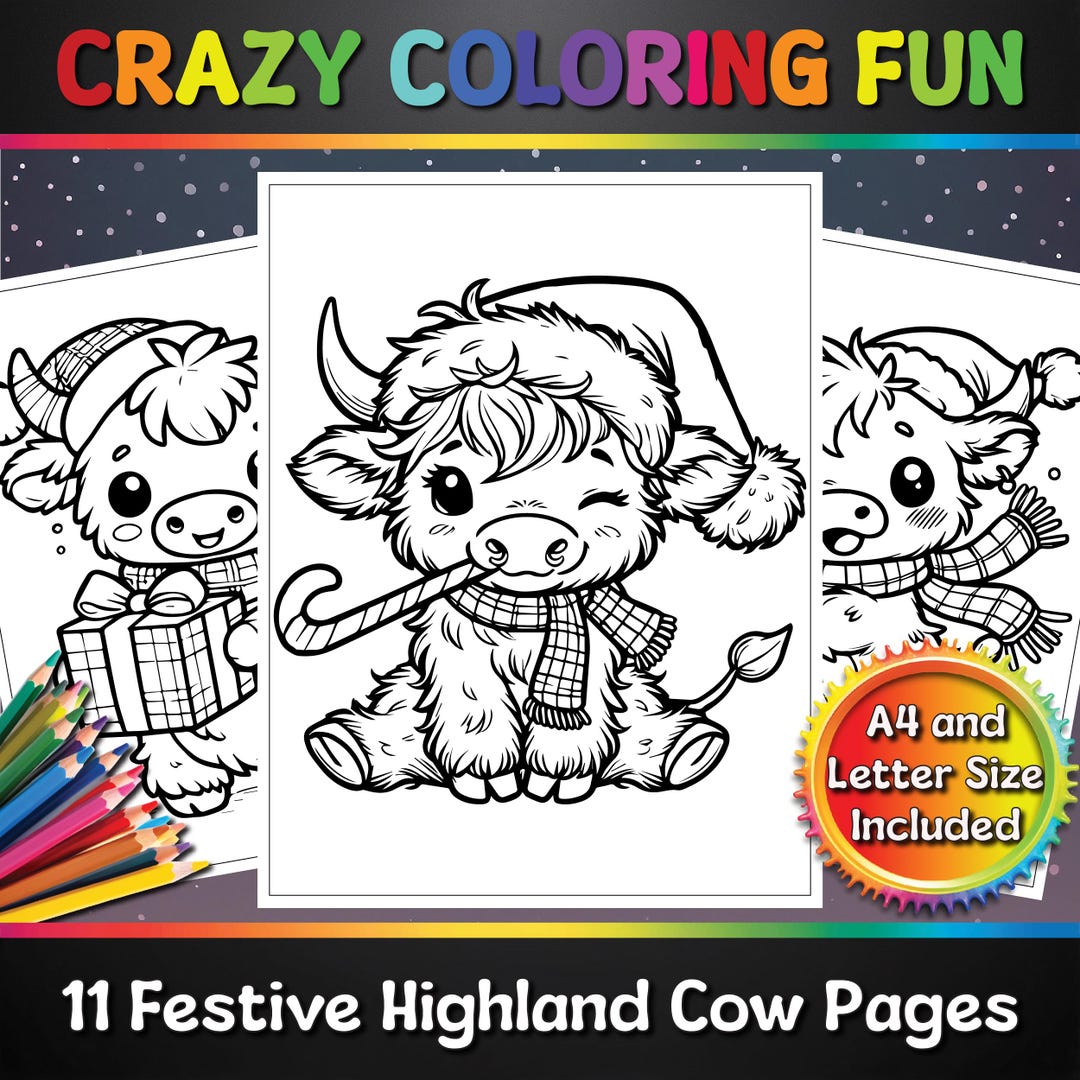 Festive Baby Highland Cow Printable Coloring Pages, 11 Pages, A4 ...