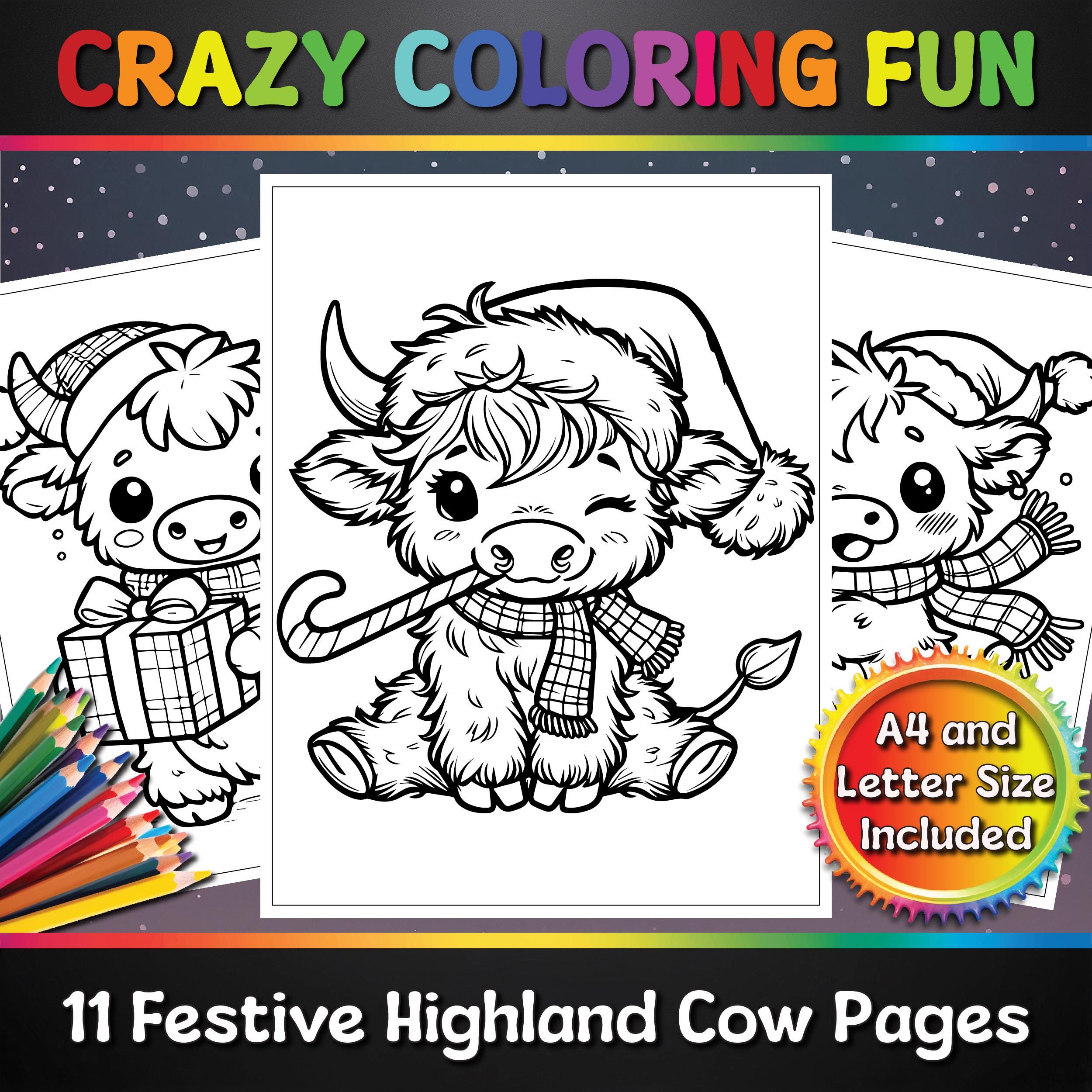 Festive Baby Highland Cow Printable Coloring Pages, 11 Pages, A4 ...