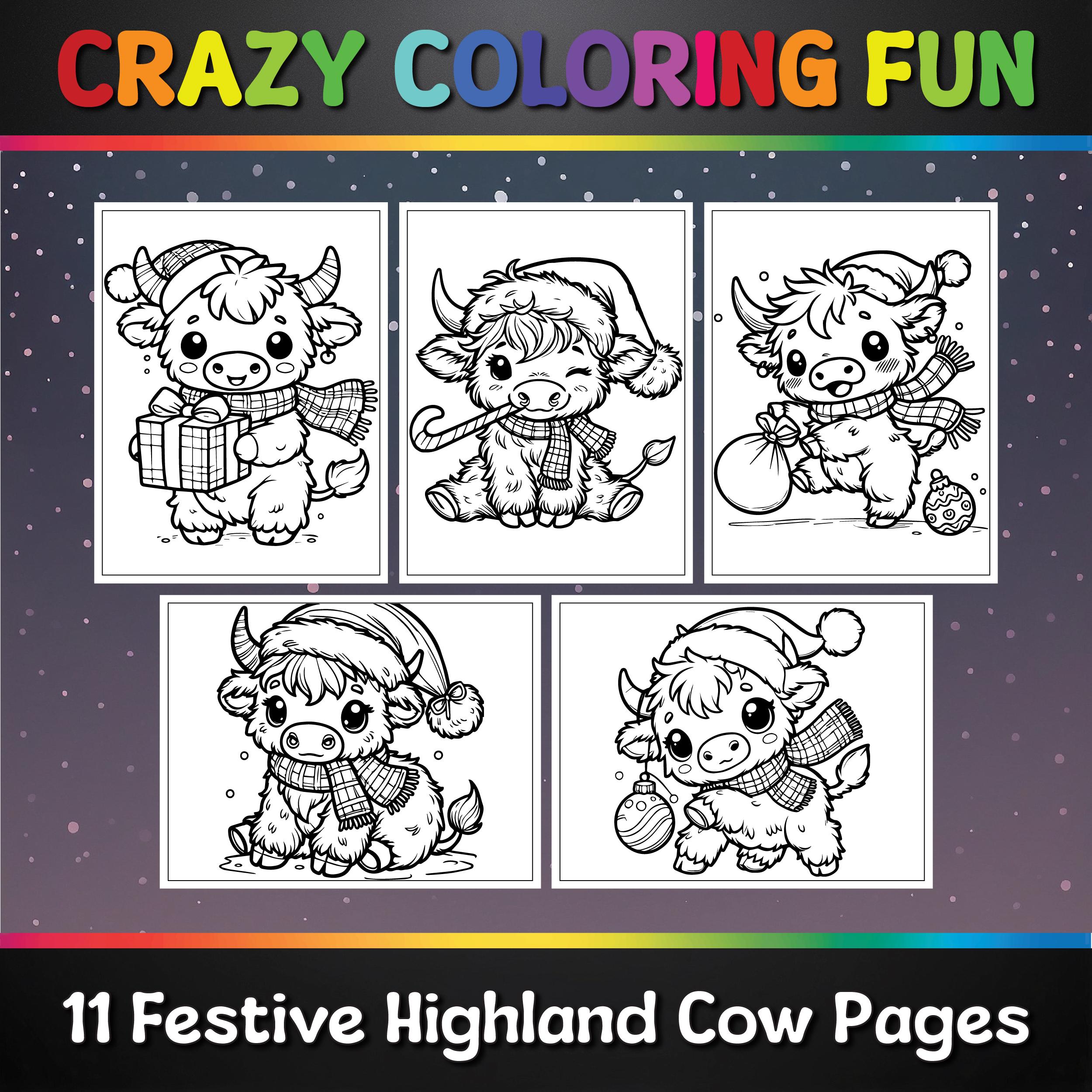 Festive Baby Highland Cow Printable Coloring Pages, 11 Pages, A4 ...