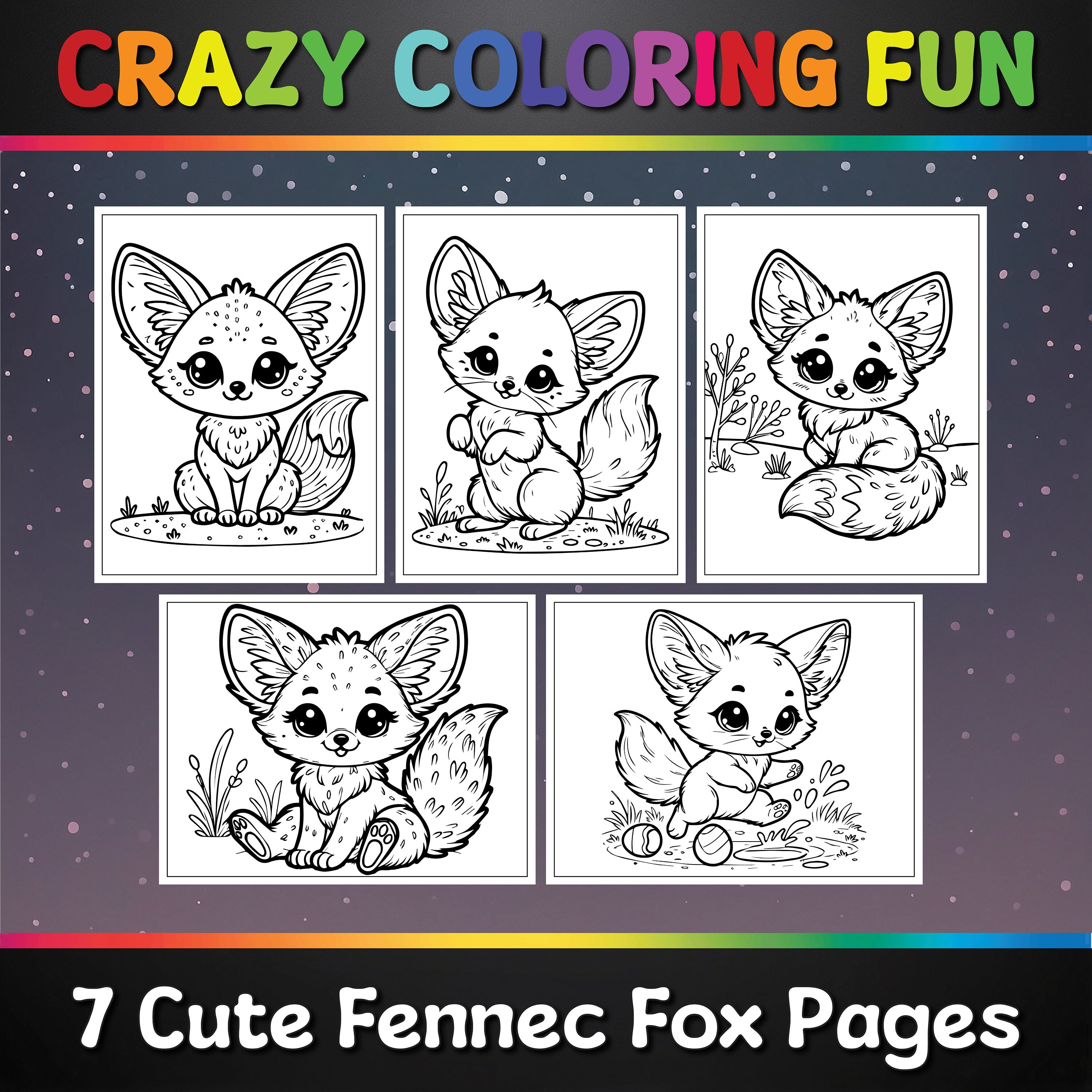 Cute Fennec Foxes Printable Coloring Pages, 7 Pages, A4 & Letter Size ...