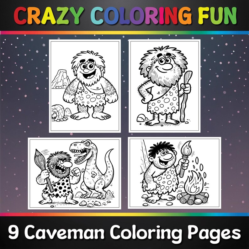 Caveman Prehistoric Printable Coloring Pages, 9 Pages, A4 & Letter Size ...
