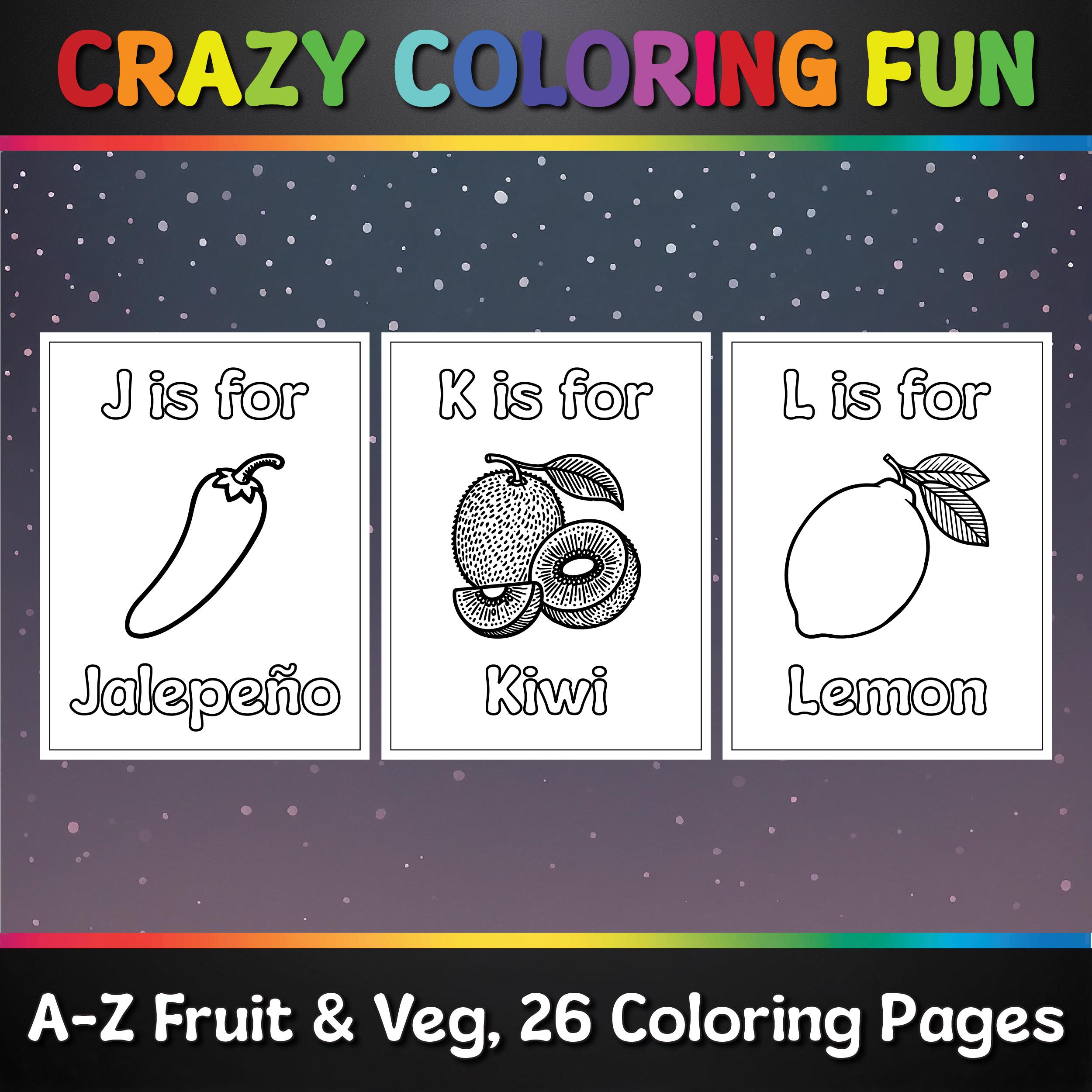 A-Z Fruit & Veg, Printable Coloring Pages, 26 Pages, A4, US Letter, PDF ...