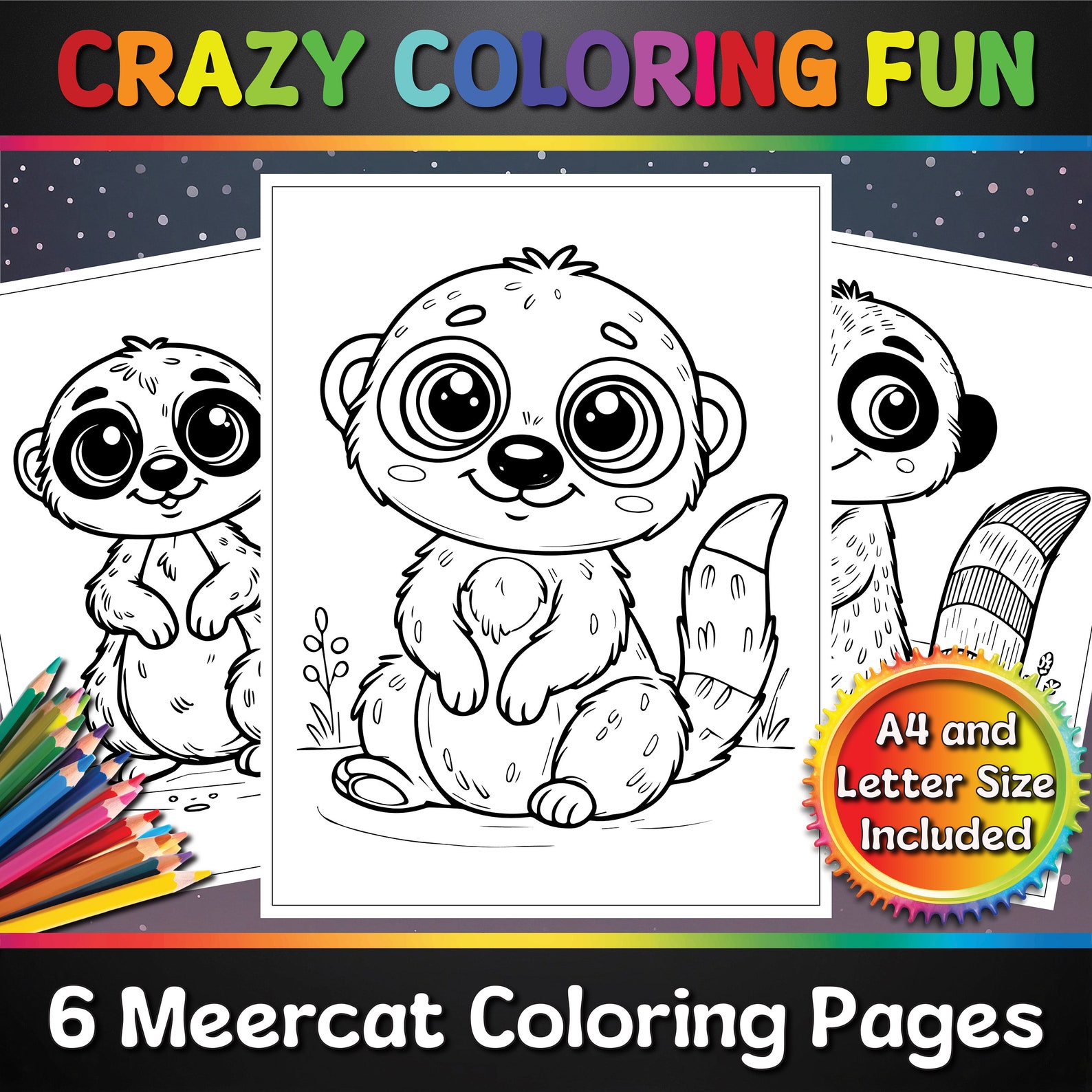 Meercat Printable Coloring Pages, 6 Pages, A4 & Letter Size, PDF, Ready ...