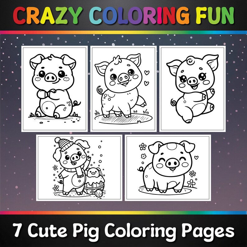 Cute Pig Printable Coloring Pages, 7 Pages, A4 & Letter Size, PDF ...