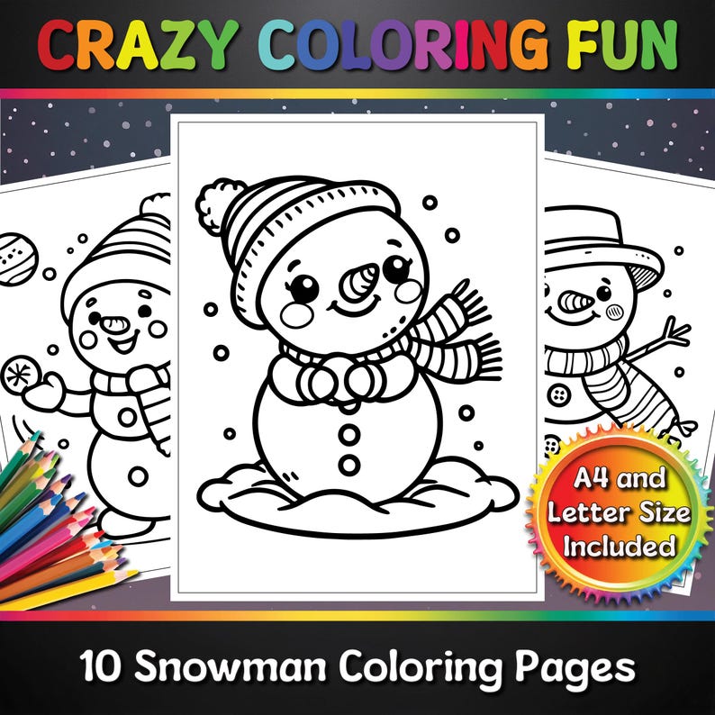 Snowman Printable Coloring Pages, 10 Pages, A4 & Letter Size, PDF ...