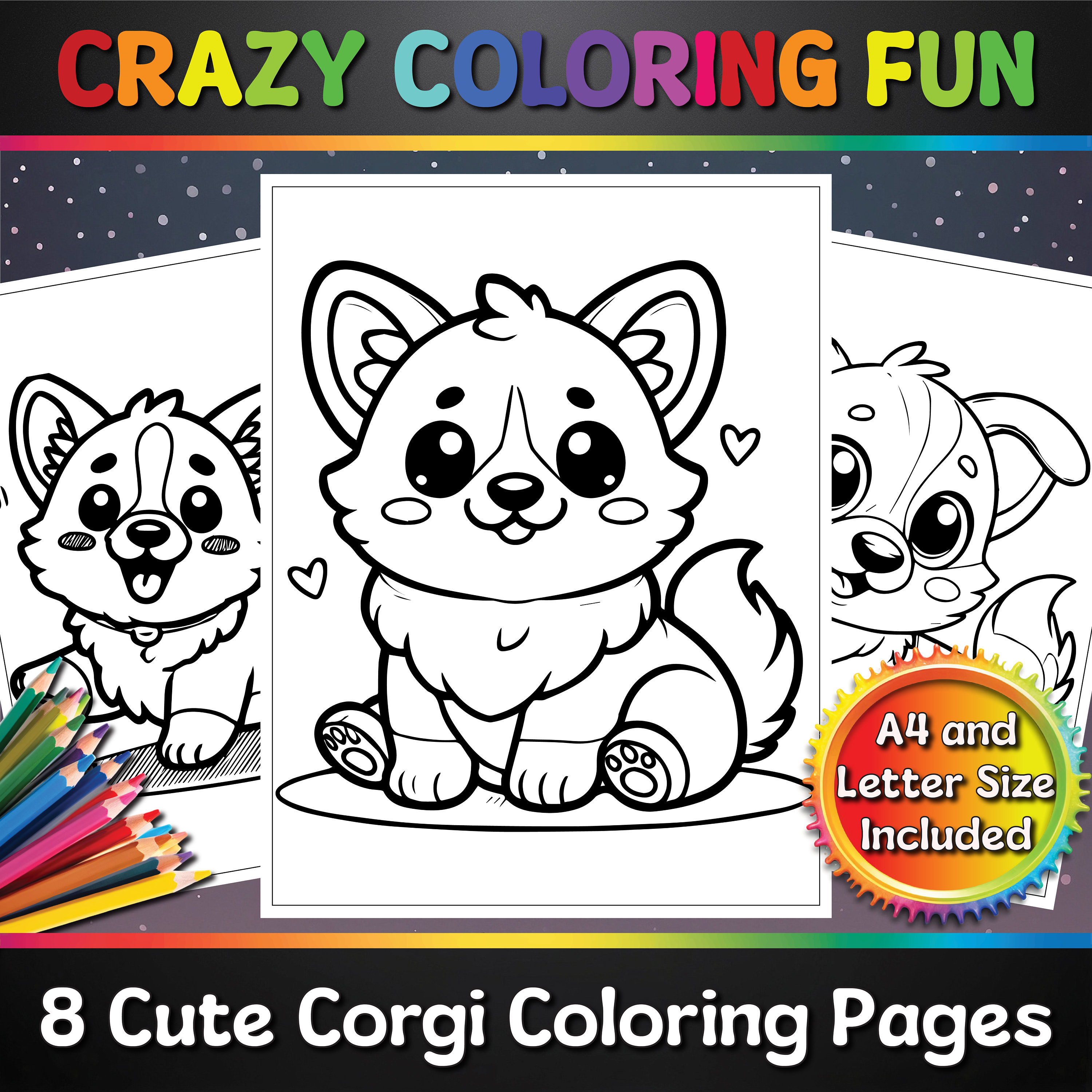 Cute Corgi Adventures Printable Coloring Pages, 8 Pages, A4 & Letter ...