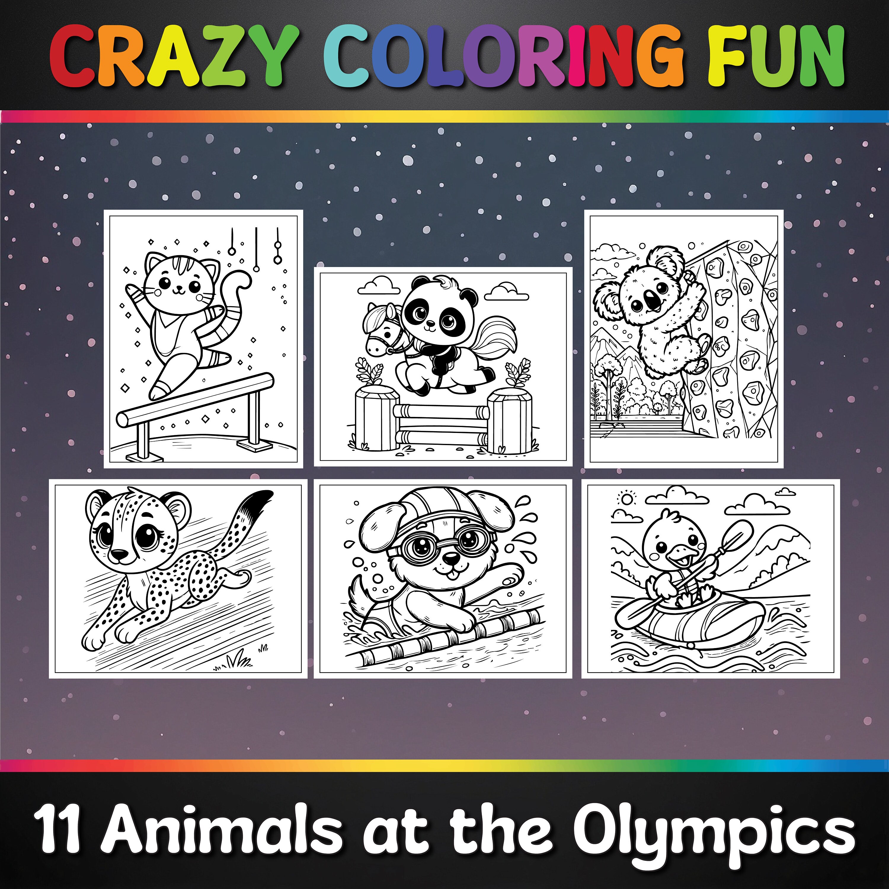 Animals at the Olympics Printable Coloring Pages, 11 Pages, A4 & Letter ...