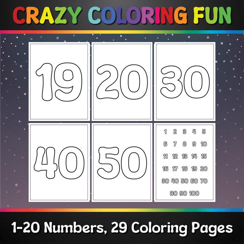 1-20 Numbers, Printable Coloring Pages, 29 Pages, A4 & Letter Size, PDF ...