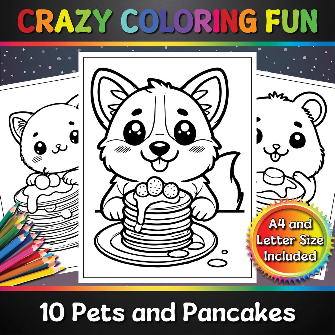 Pets and Pancakes Printable Coloring Pages, 10 Pages, A4 & Letter Size ...