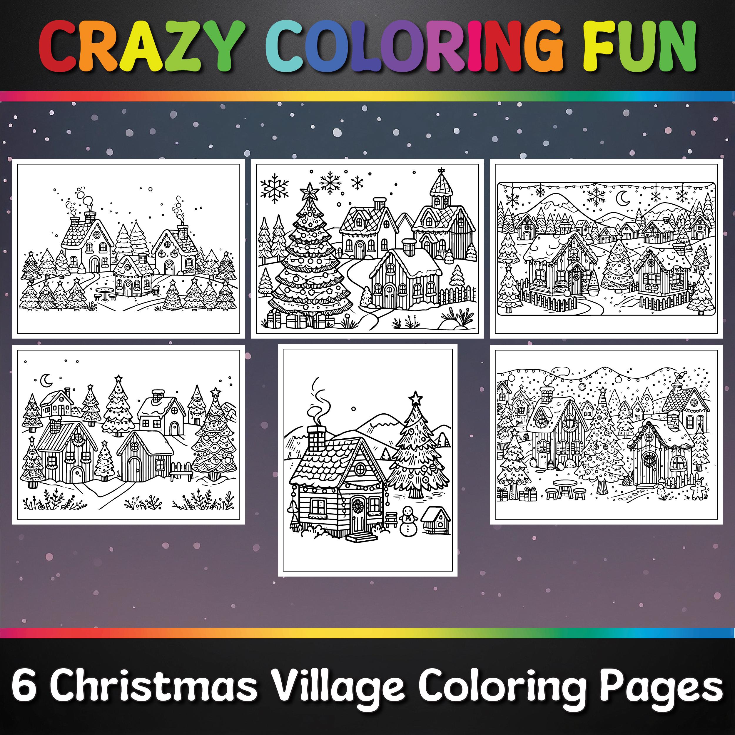 Christmas Village Printable Coloring Pages, 6 Pages, A4 & Letter Size ...