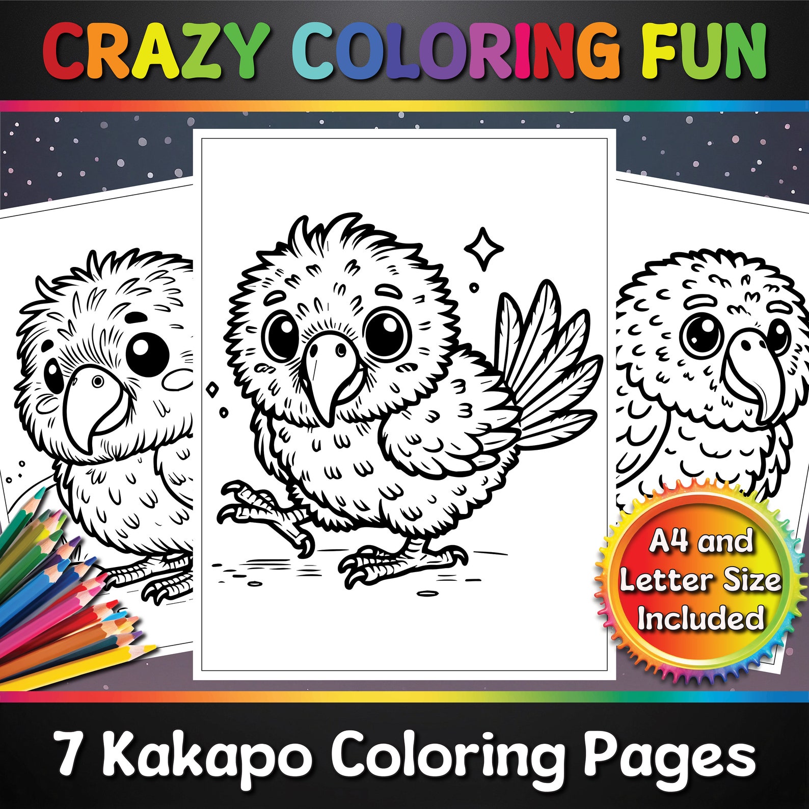 Kakapo Adventures Printable Coloring Pages, 7 Pages, A4 & Letter Size ...
