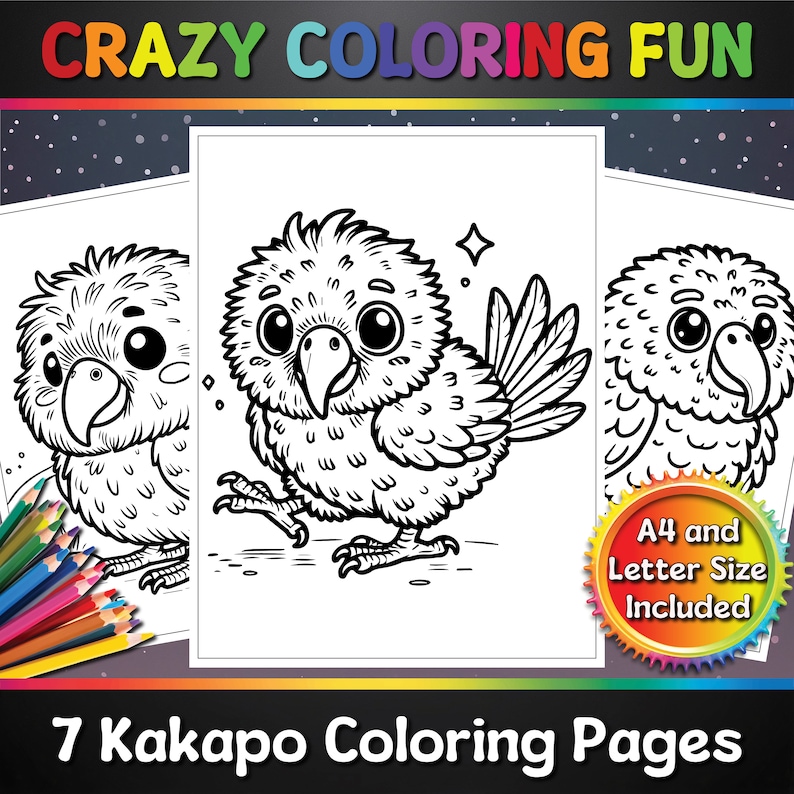 Kakapo Adventures Printable Coloring Pages, 7 Pages, A4 & Letter Size ...