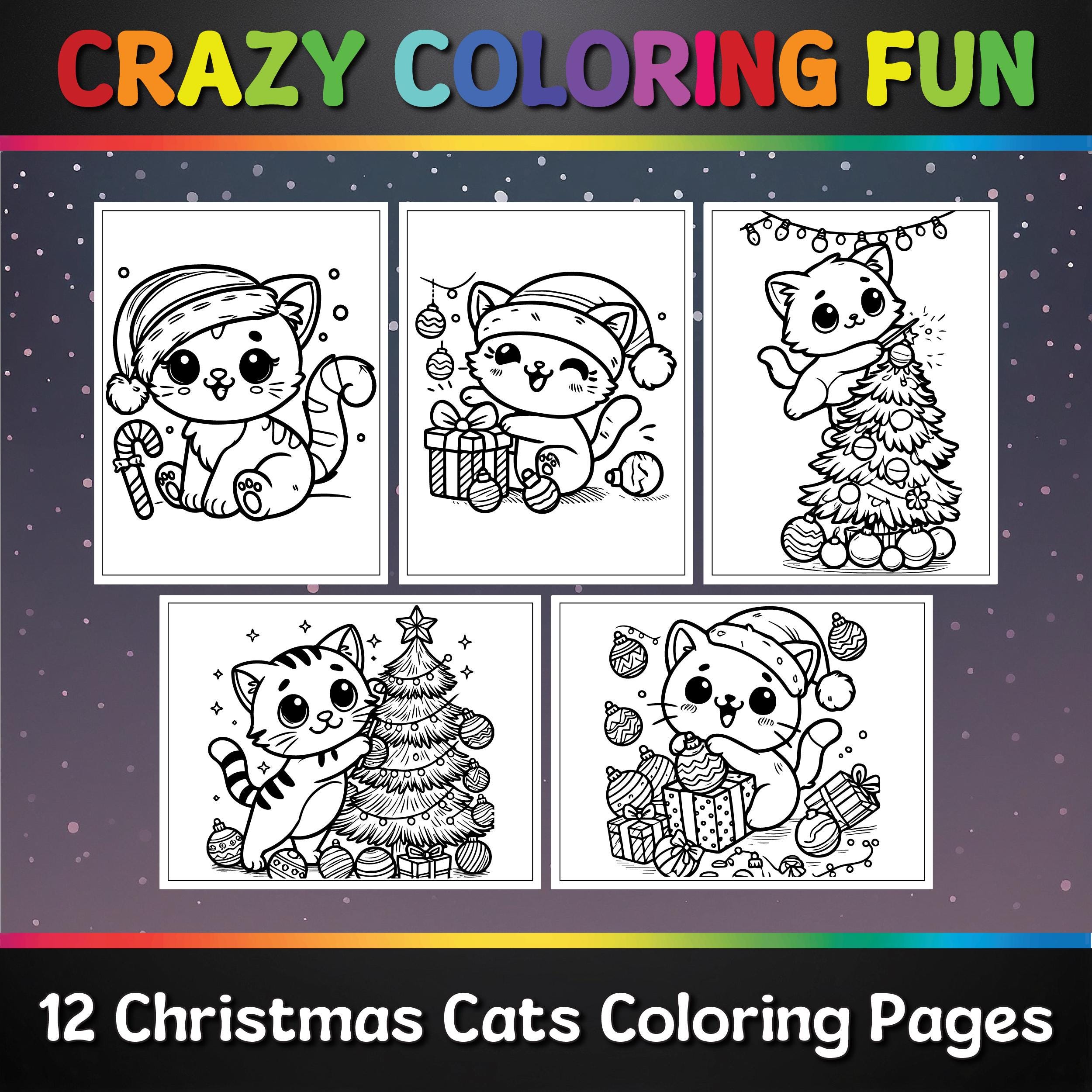 Cute Christmas Cats Printable Coloring Pages, 12 Pages, A4 & Letter ...