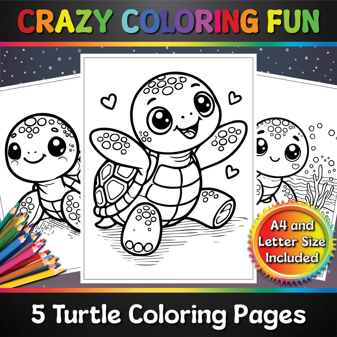 Turtle Adventures Printable Coloring Pages, 7 Pages, A4 & Letter Size ...