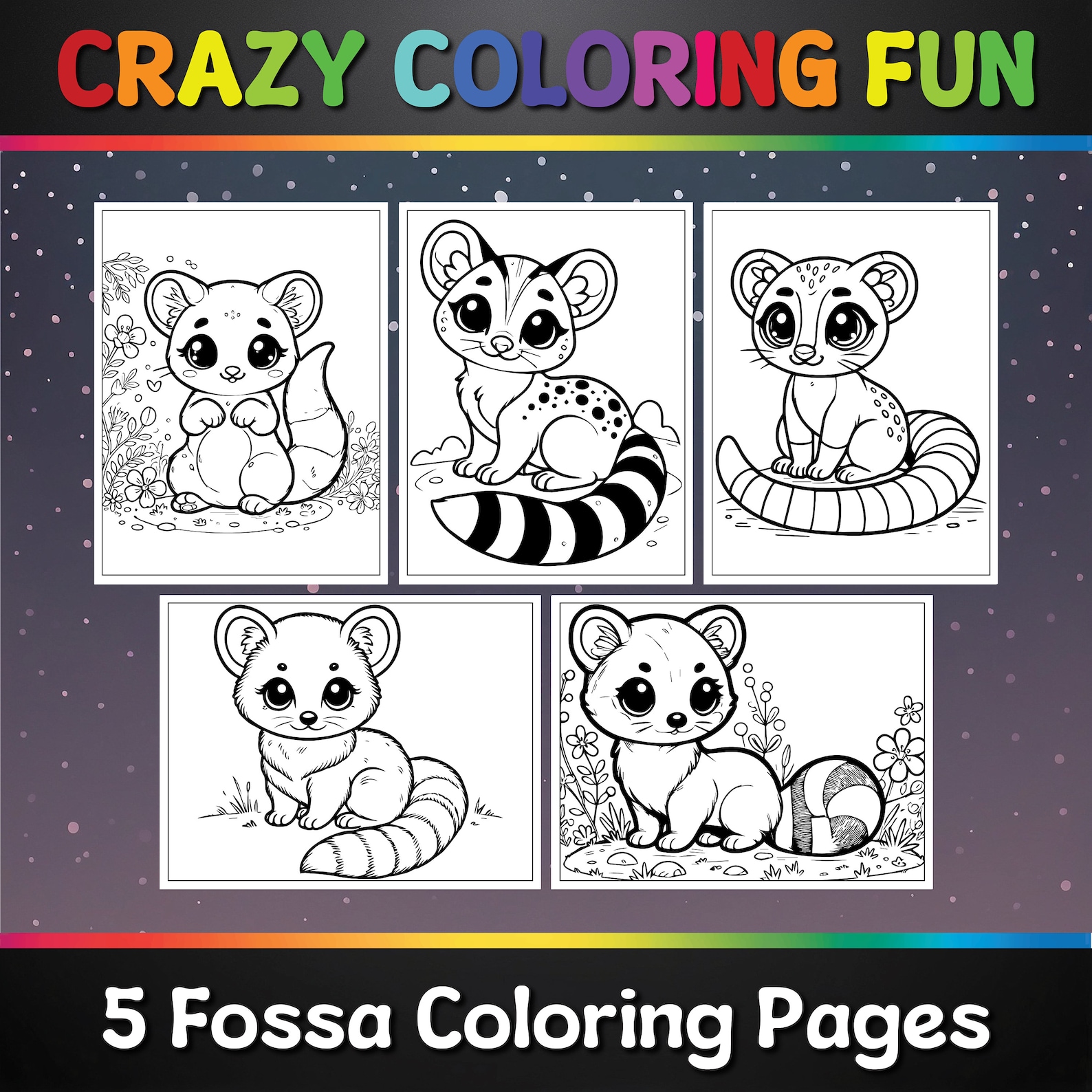 Fossa Adventures Printable Coloring Pages, 5 Pages, A4 & Letter Size ...