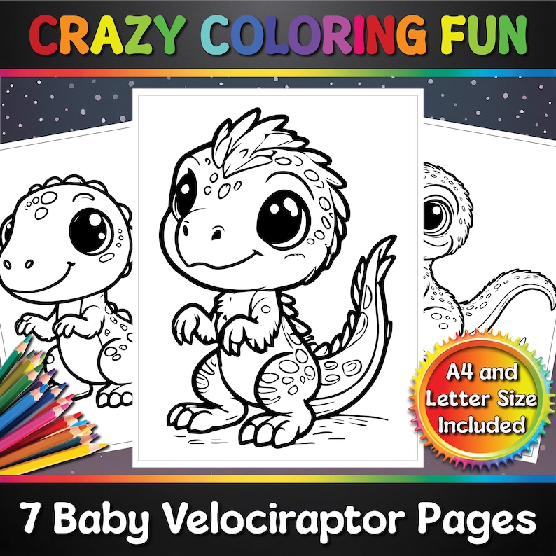 Baby Velociraptor Printable Coloring Pages, 7 Pages, A4 & Letter Size ...