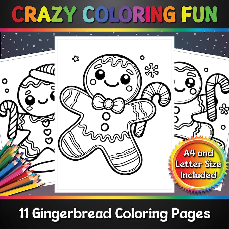Cute Gingerbread Printable Coloring Pages, 11 Pages, A4 & Letter Size ...