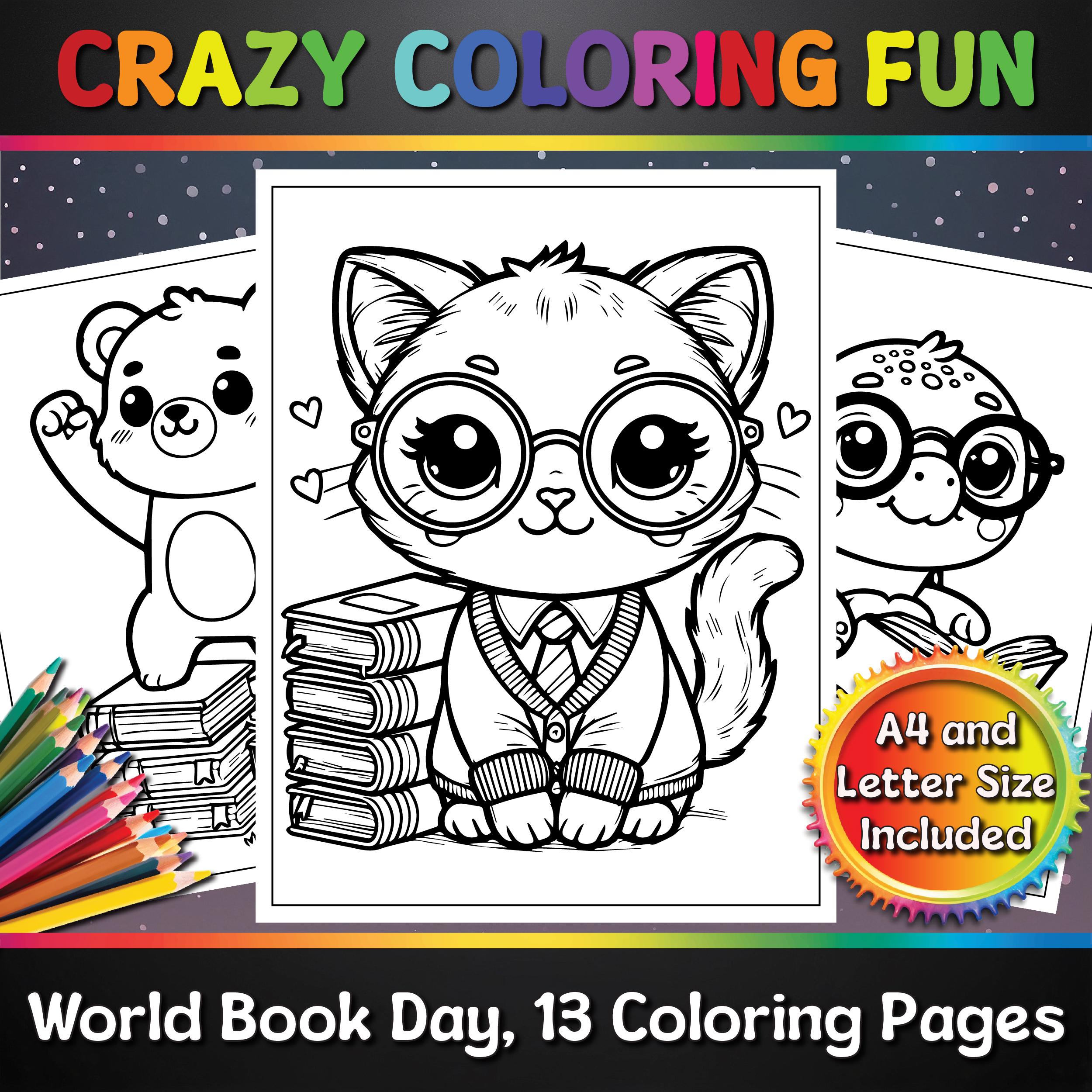 World Book Day Printable Coloring Pages, 13 Pages, A4 & Letter Size ...