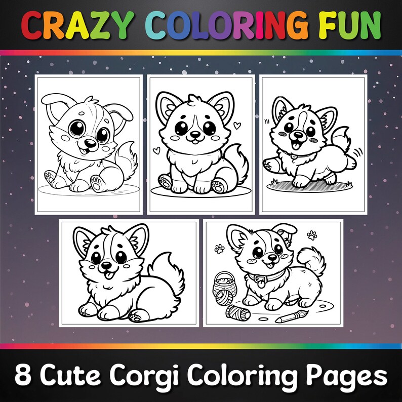 Cute Corgi Adventures Printable Coloring Pages, 8 Pages, A4 & Letter ...