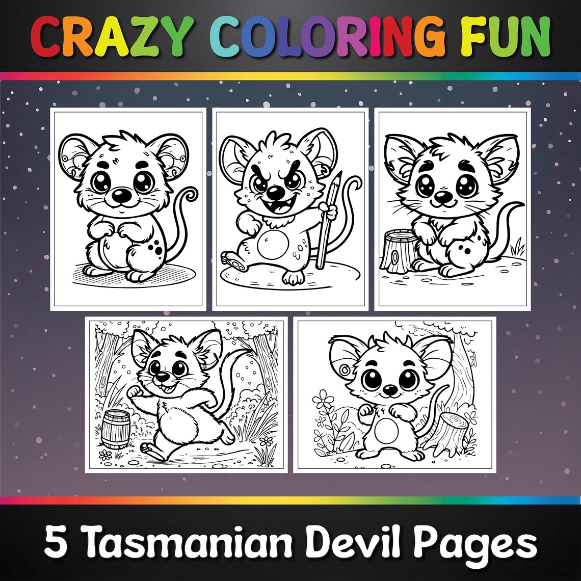 Tasmanian Devil Printable Coloring Pages, 5 Pages, A4 & Letter Size ...