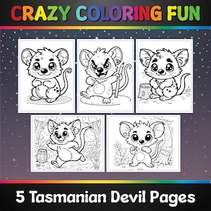 Tasmanian Devil Printable Coloring Pages, 5 Pages, A4 & Letter Size ...