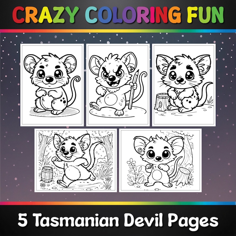 Tasmanian Devil Printable Coloring Pages, 5 Pages, A4 & Letter Size ...