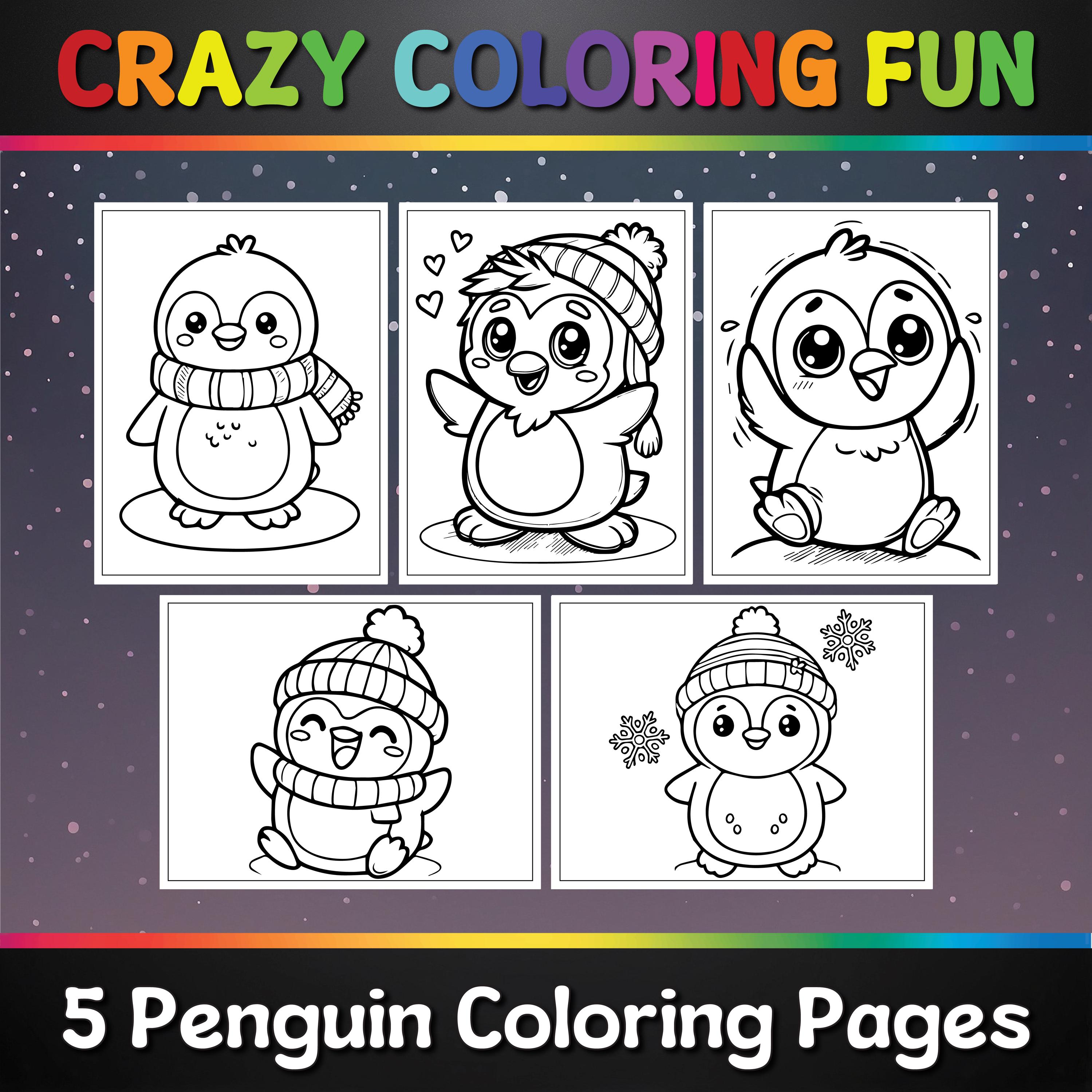 Cute Penguin Adventures Printable Coloring Pages, 5 Page, A4 & Letter ...