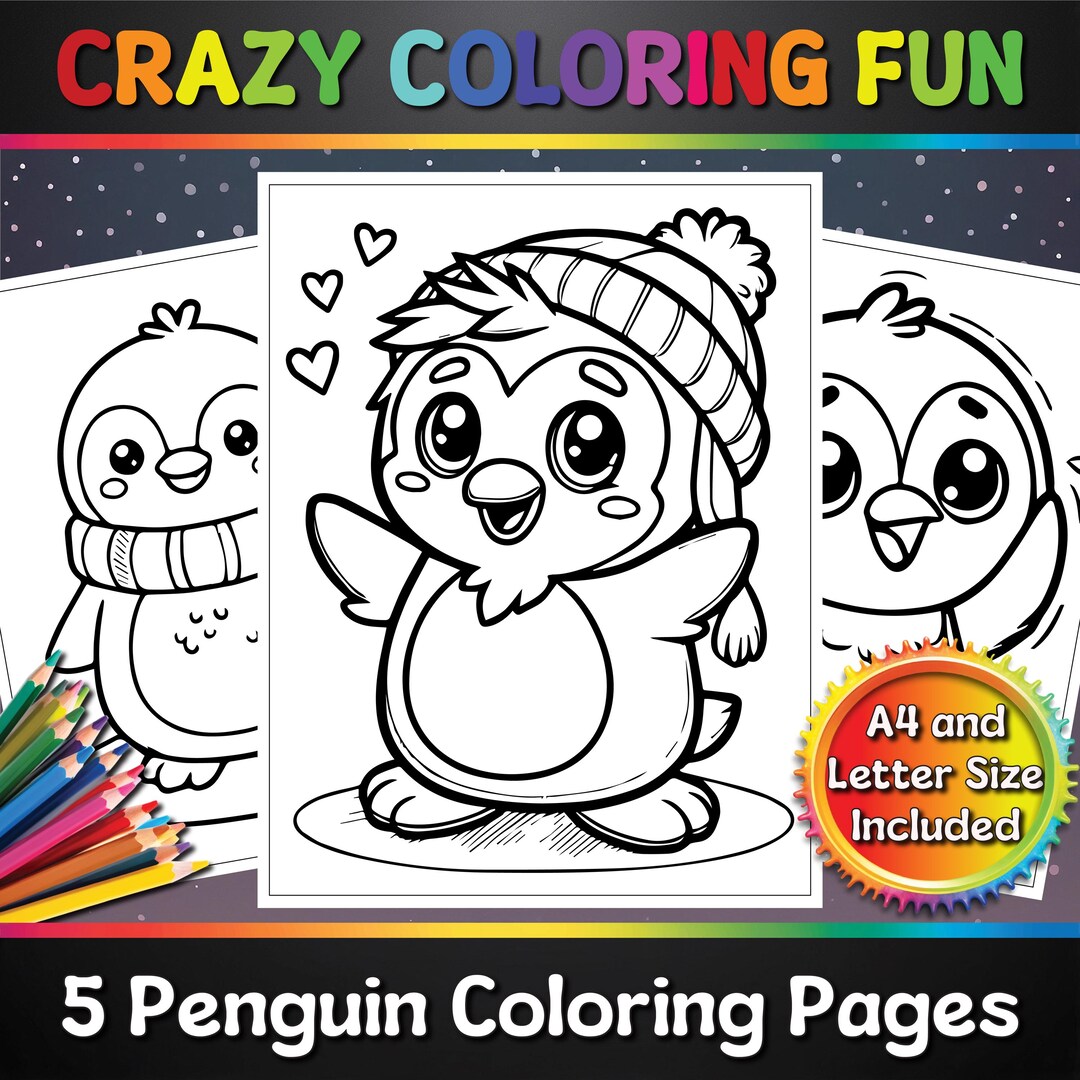 Cute Penguin Adventures Printable Coloring Pages, 5 Page, A4 & Letter ...
