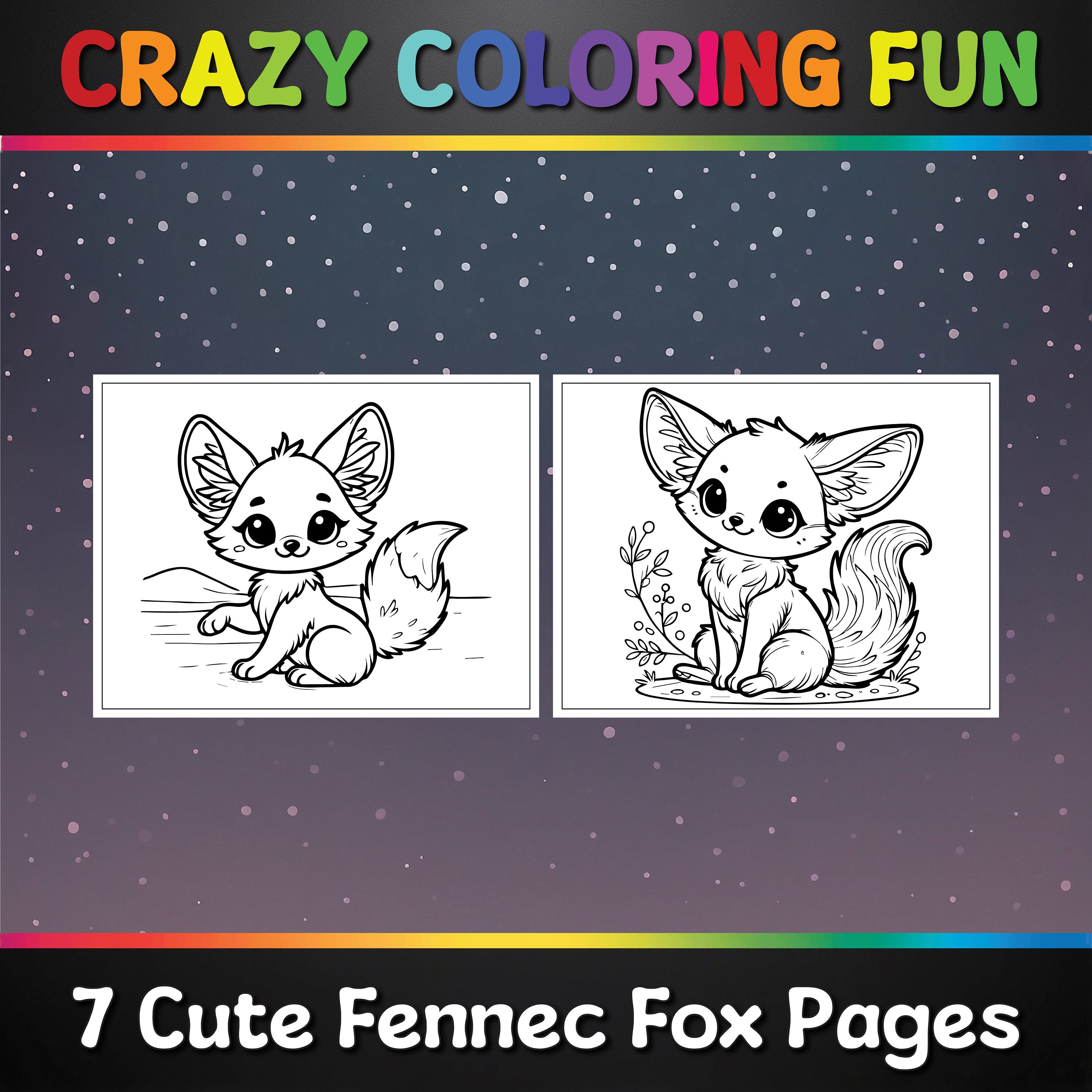 Cute Fennec Foxes Printable Coloring Pages, 7 Pages, A4 & Letter Size ...