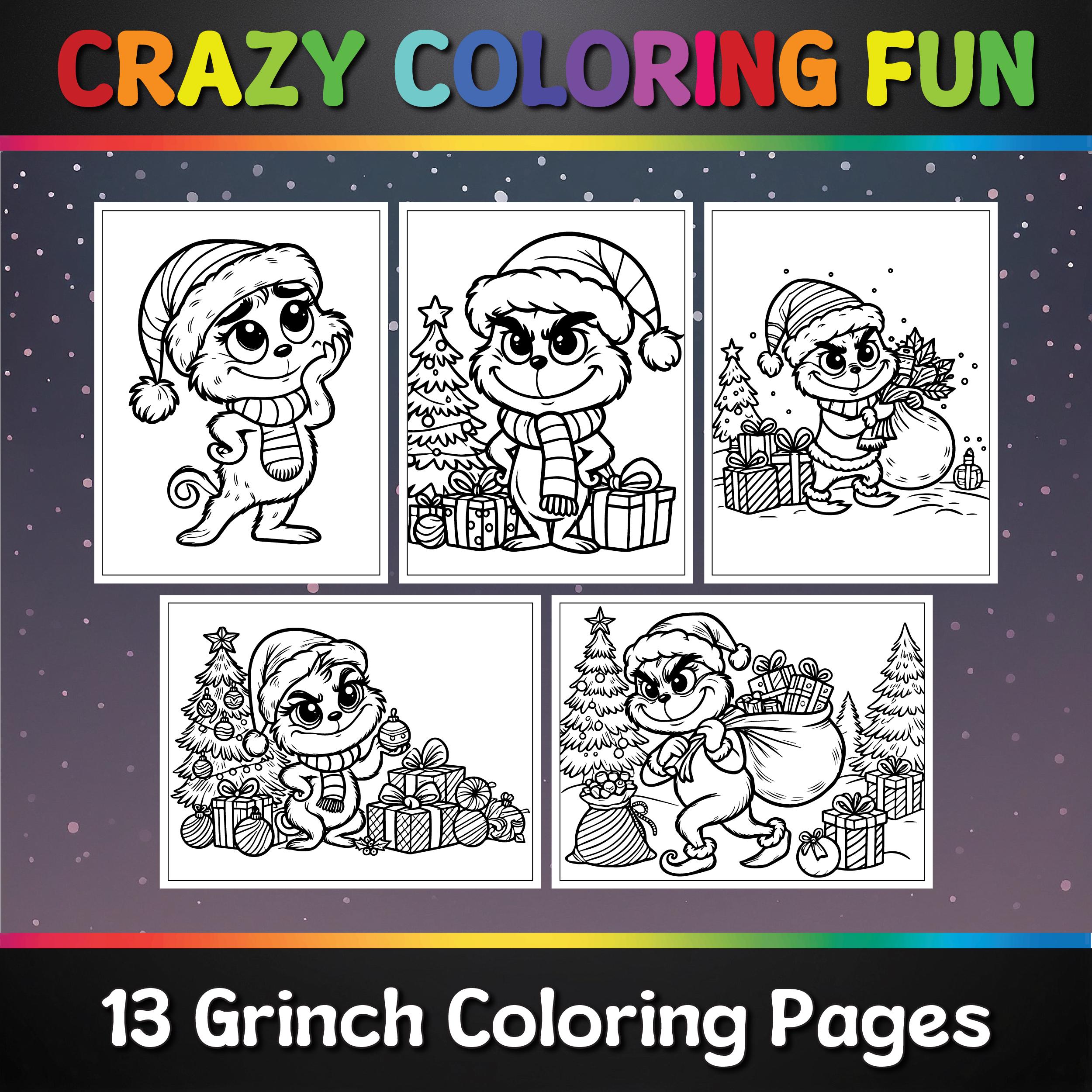 Cute Grinch Printable Coloring Pages, 13 Pages, A4 & Letter Size, PDF ...