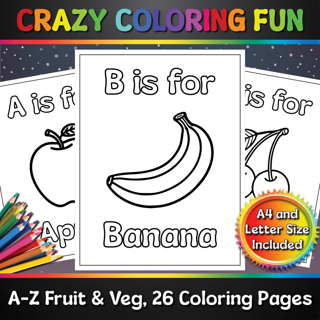 A-Z Fruit & Veg, Printable Coloring Pages, 26 Pages, A4, US Letter, PDF ...