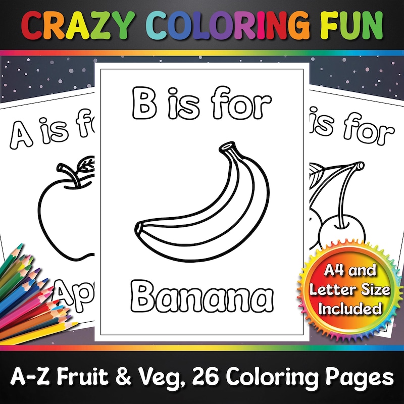 Alphabet Fruit Coloring Pages - Etsy Canada