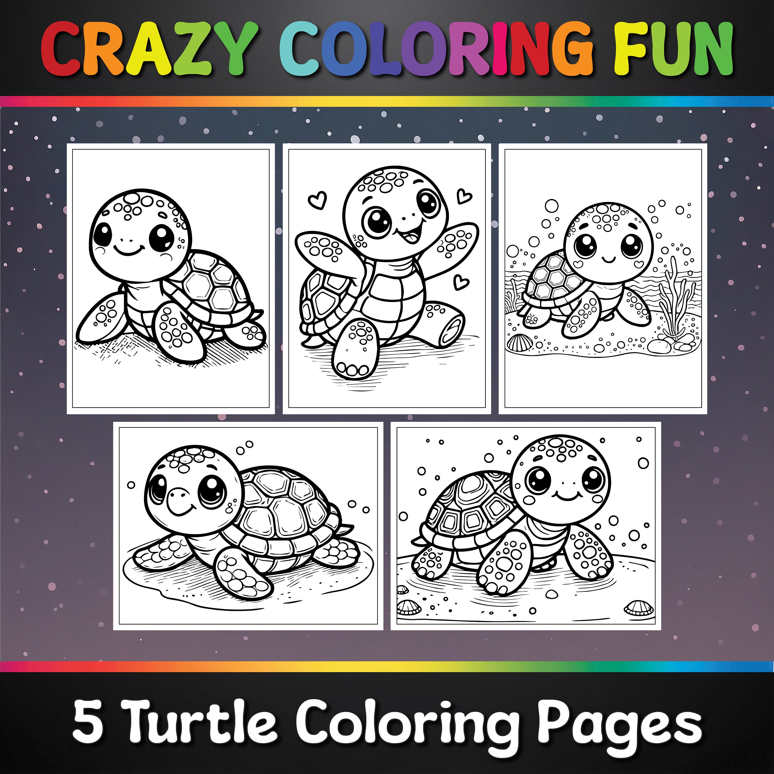 Turtle Adventures Printable Coloring Pages, 7 Pages, A4 & Letter Size ...