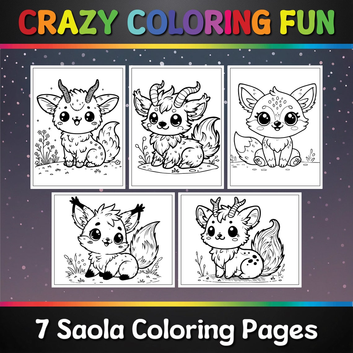 Cute Saola Asian Unicorn Printable Coloring Pages, 7 Pages, A4 & Letter ...