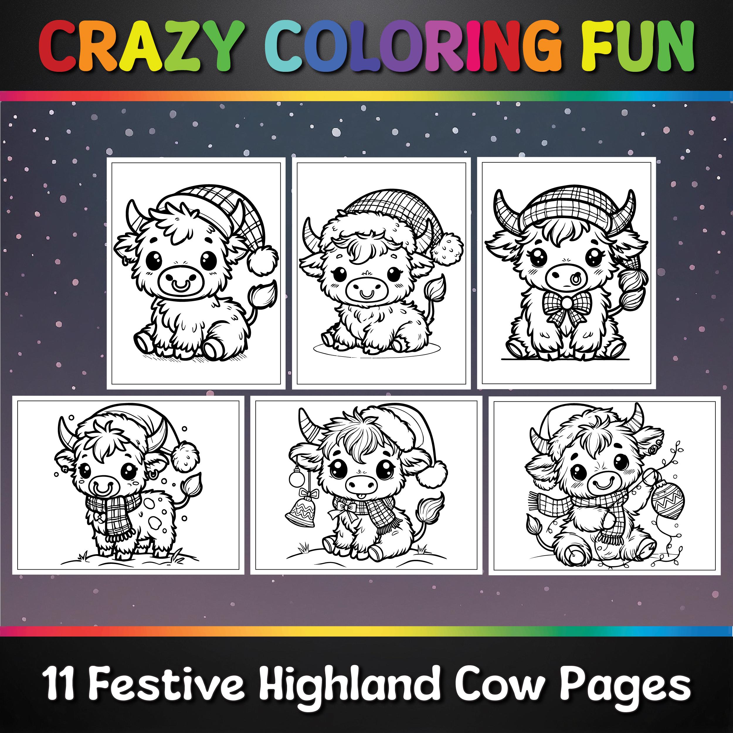 Festive Baby Highland Cow Printable Coloring Pages, 11 Pages, A4 ...