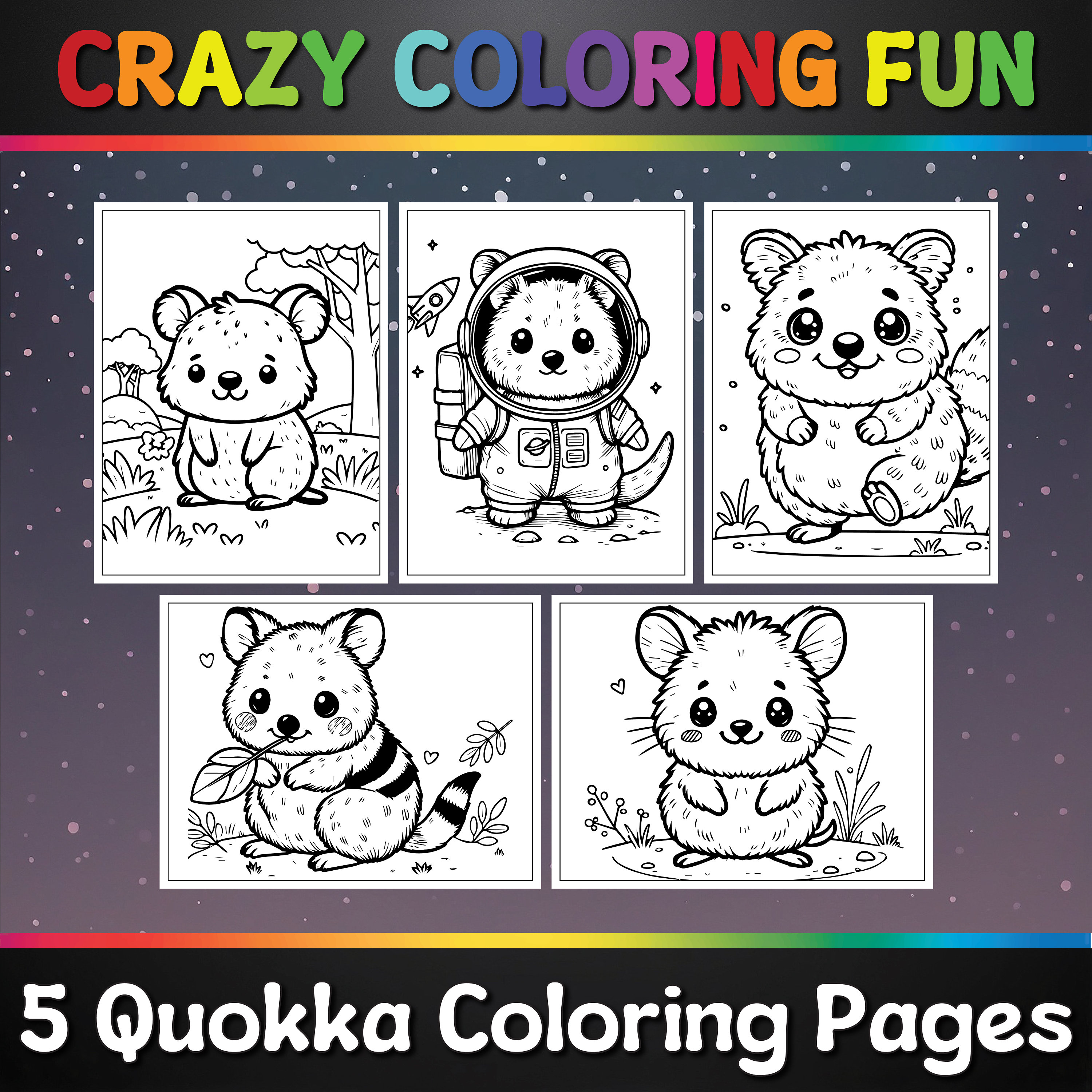 Quokka Adventures Printable Coloring Pages, 5 Pages, A4 & Letter Size ...