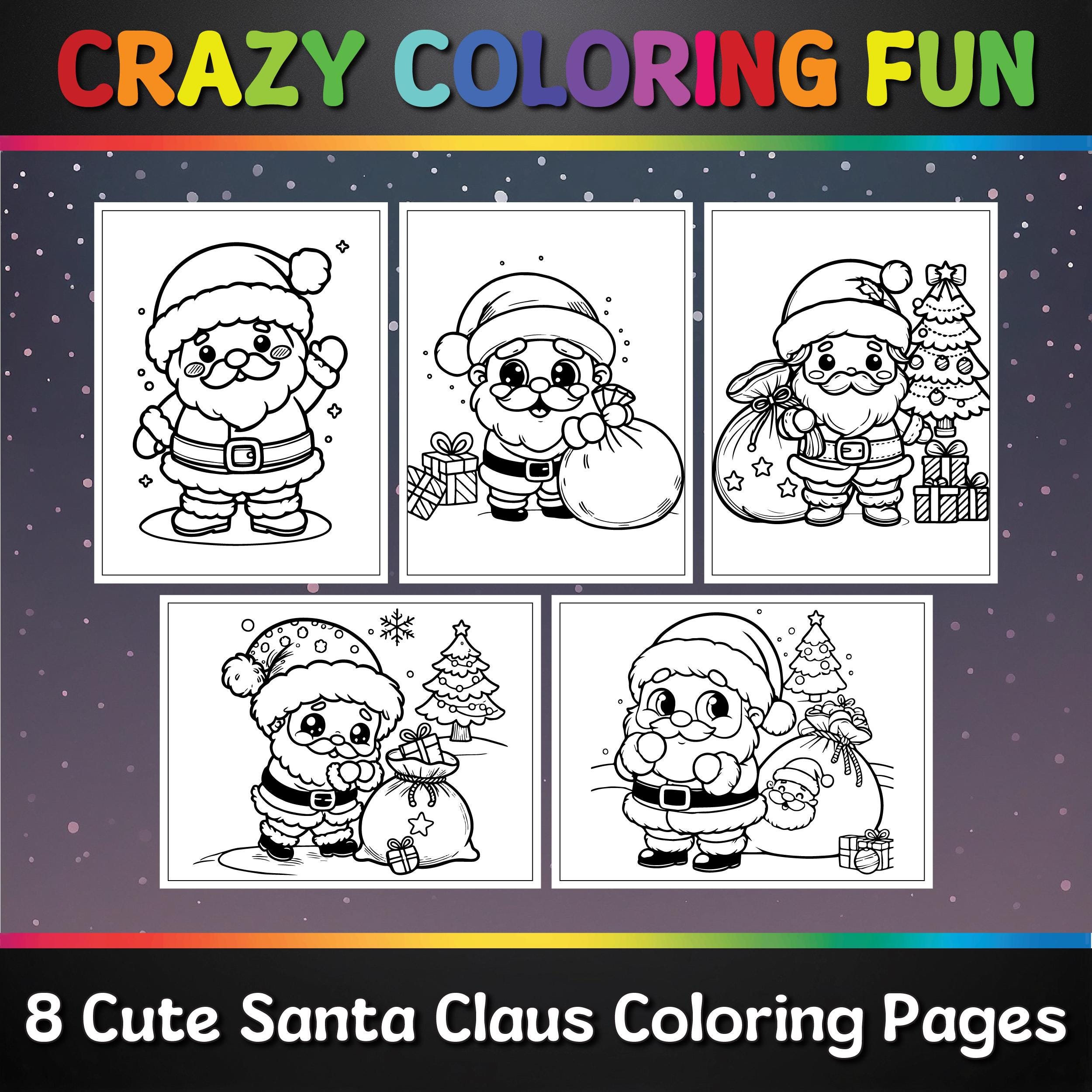 Cute Santa Claus Printable Coloring Pages, 8 Pages, A4 & Letter Size ...