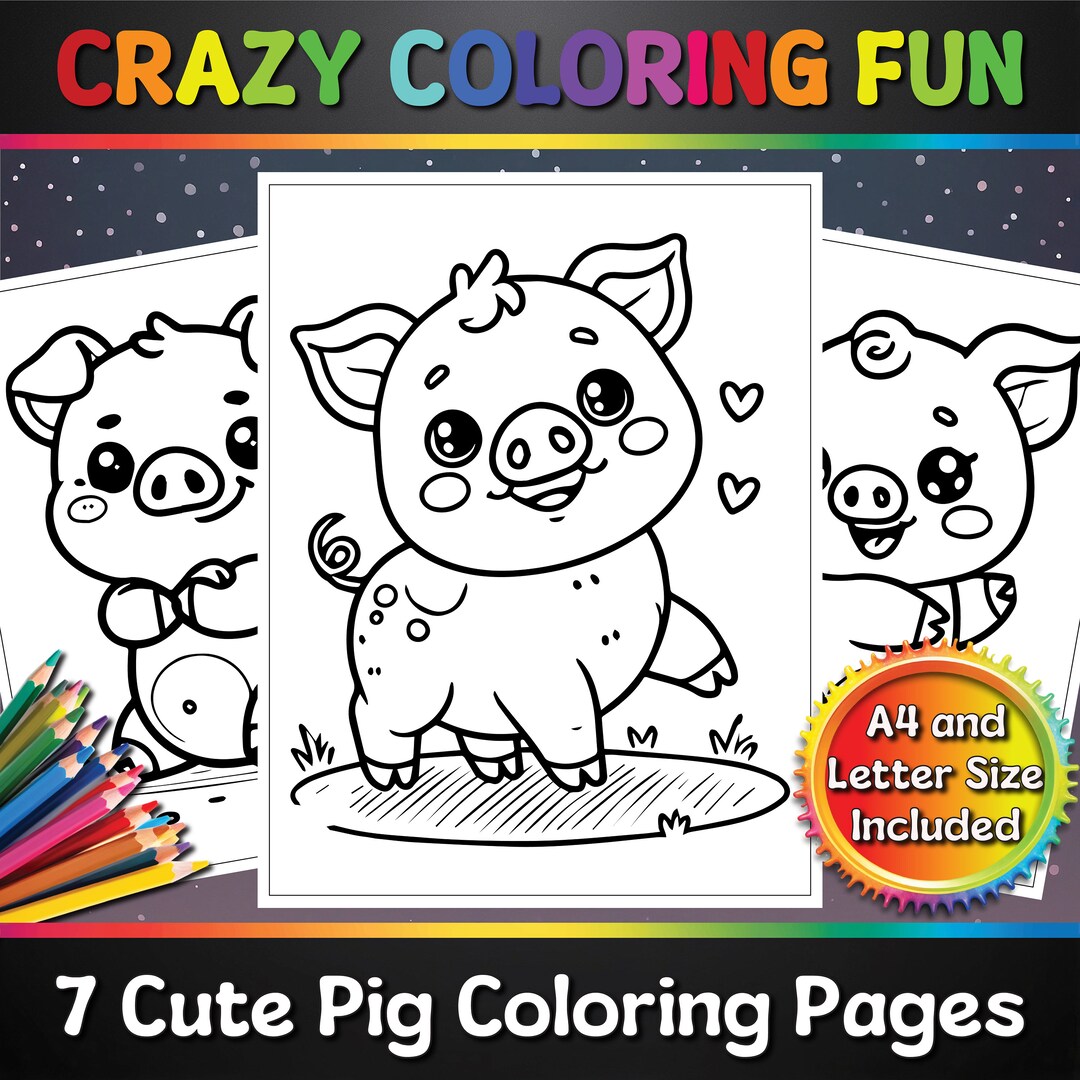 Cute Pig Printable Coloring Pages, 7 Pages, A4 & Letter Size, PDF ...