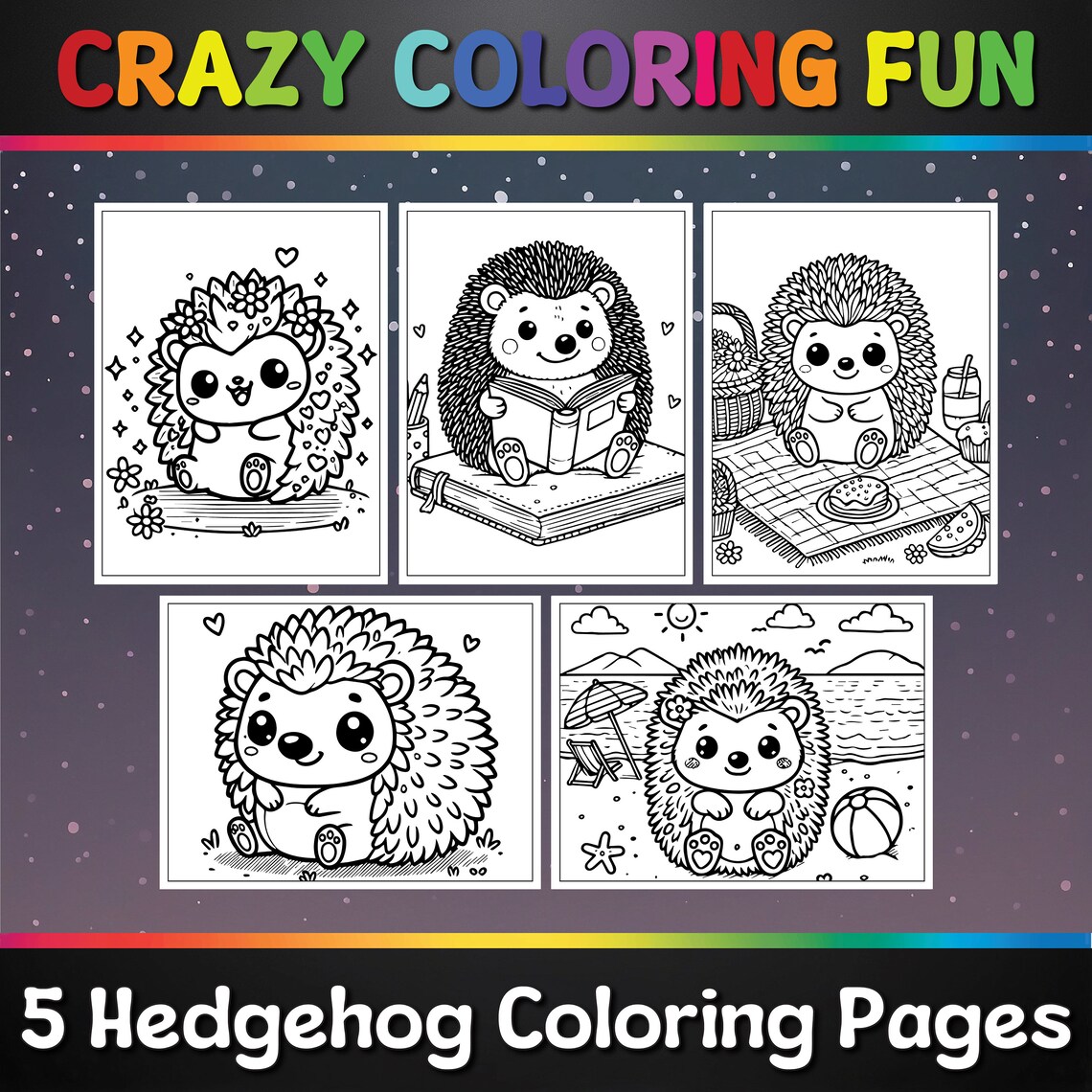 Hedgehog Adventures Printable Coloring Pages, 5 Pages, A4 & Letter Size ...