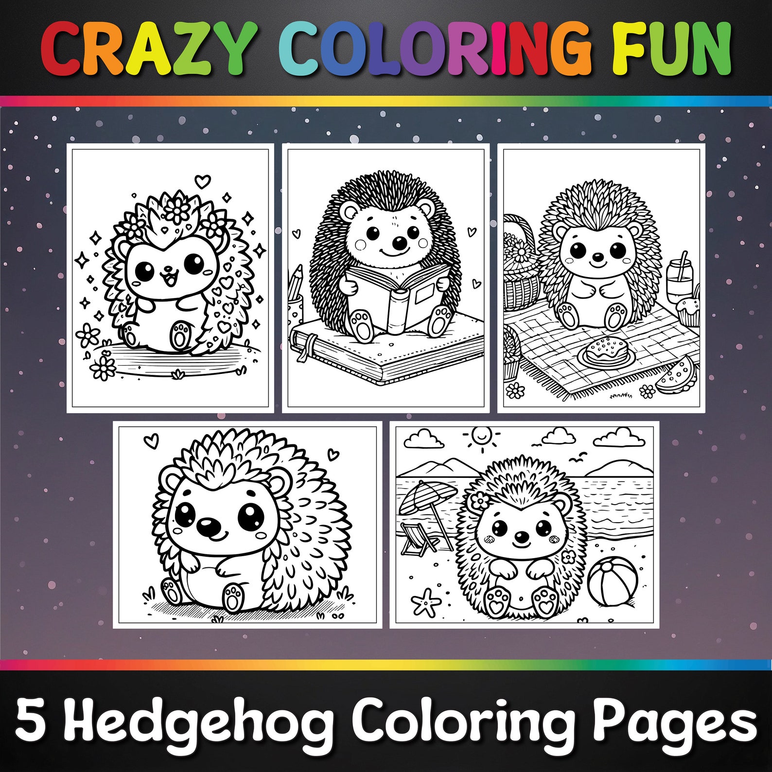 Hedgehog Adventures Printable Coloring Pages, 5 Pages, A4 & Letter Size ...