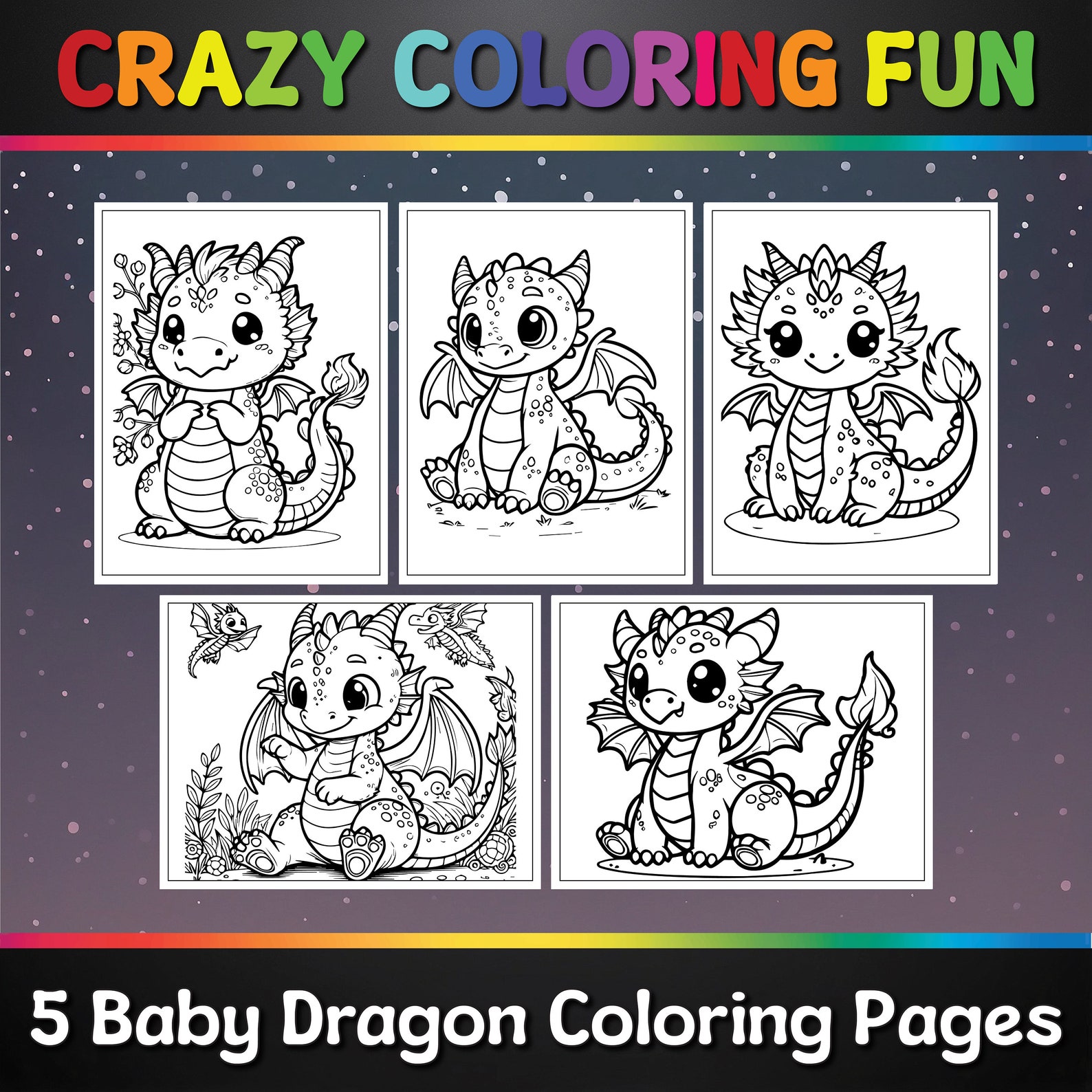 Baby Dragon Printable Coloring Pages, 5 Pages, A4 & Letter Size, PDF ...