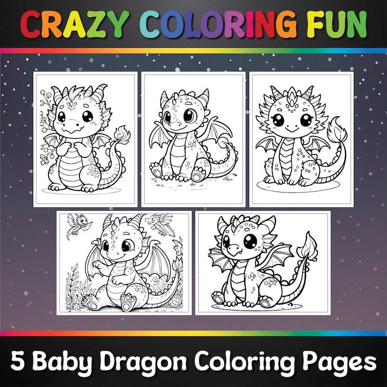 Baby Dragon Printable Coloring Pages, 5 Pages, A4 & Letter Size, PDF ...